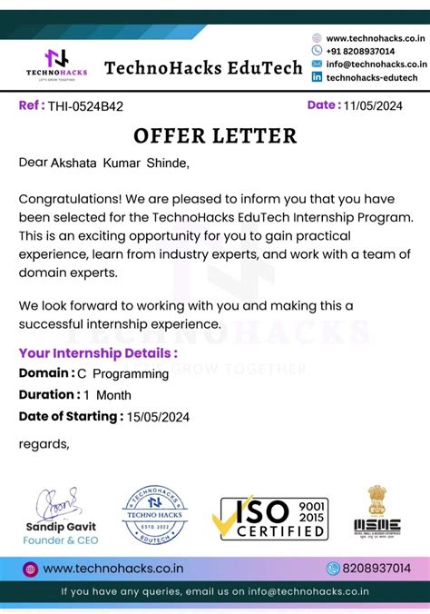 Akshata Shinde On Linkedin Internship Cprogramming Technohacks