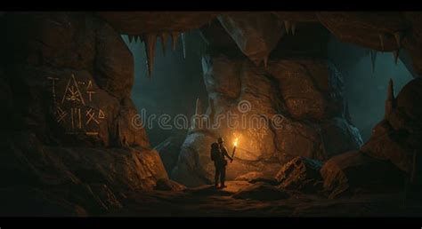 A Person Stands In A Dimly Lit Cave Holding A Torch Casting A Warm