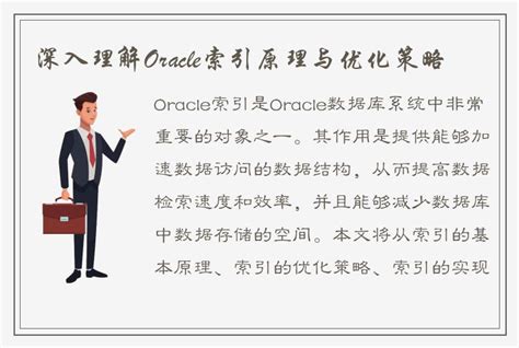深入理解oracle索引原理与优化策略广东先发网络