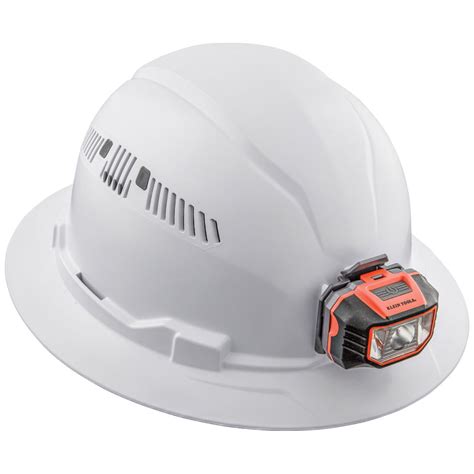 White Cap Klein Hard Hat Vented Full Brim With Headlamp
