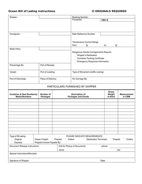 Free Printable Bill Of Lading Templates [excel Word Pdf]