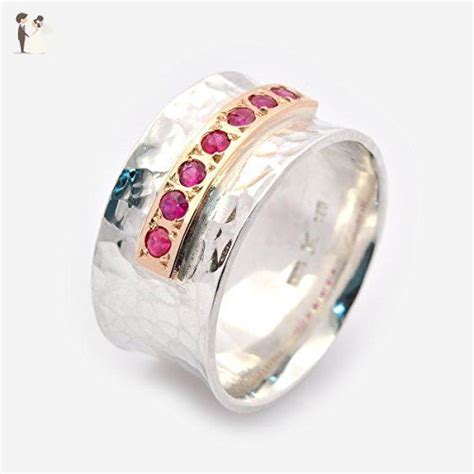 Wide Silver And Gold Ruby Ring Band For Women Size 6 To 9 Ruby Ring