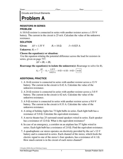 Resistors In Series Physics Practice Problems