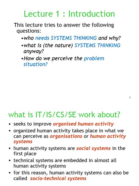 Syst Lecture 1 2024 Pdf System Systems Theory
