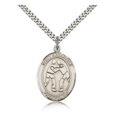 Sterling Silver St Sebastian Wrestling Pendant W Chain