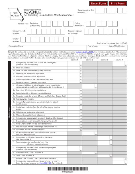 Form Mo 5090 Download Fillable Pdf Or Fill Online Net Operating Loss