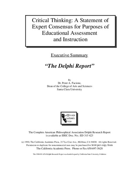 Pdf Critical Thinking A Statement Of Expert Consensus For Purposes