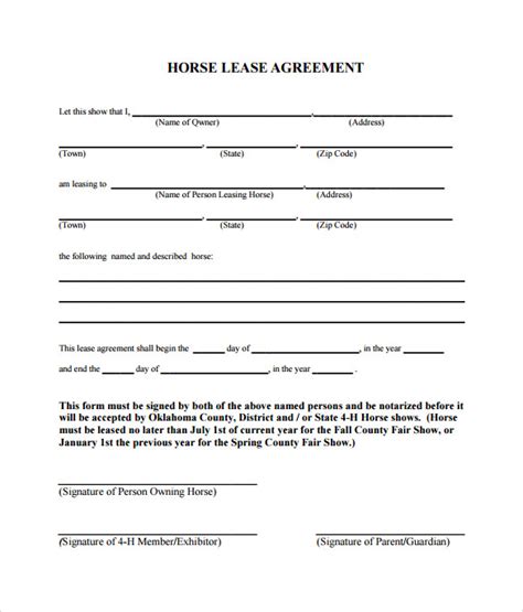 Free 9 Sample Horse Lease Agreement Templates In Pdf Ms Word