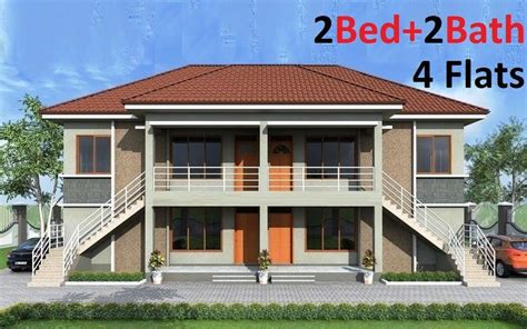 B 312 B Two Story Building Plans With 4 Flat 2 Bed 2 Bath 1 Balcony Etsy