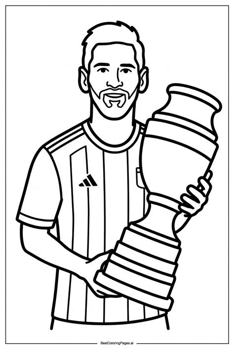 Messi Sosteniendo El Trofeo Dibujos Para Colorear Gratis Imprimible Bestcoloringpages Ai