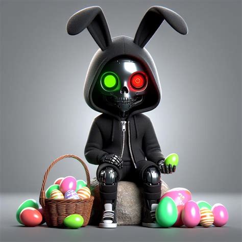 Premium Photo Gray Background A Cute Skeleton Teenager Sitting With One Red Eye Scifi Dressed