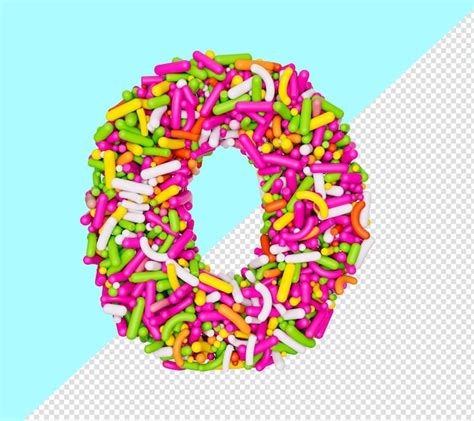 Premium Psd Digit 0 Made Of Colorful Sprinkles Numeric Zero Number Rainbow Sprinkles 3d