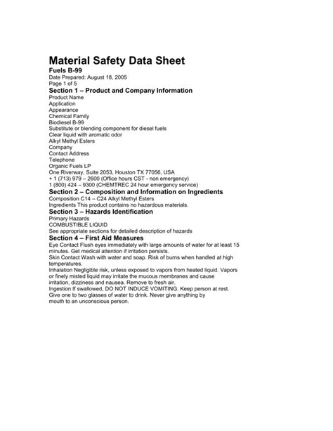 Biodiesel Msds Cooking Oil