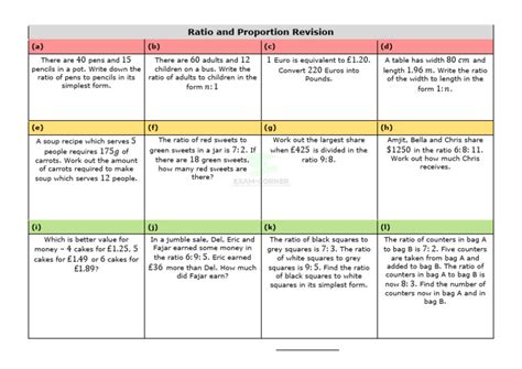 Mixed Ratio And Proportion Revision Practice Grid Pdf Ratio