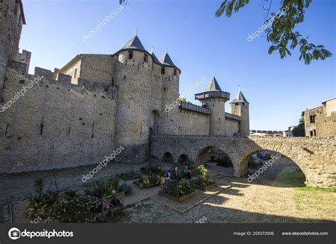 Towers Walls Cite Carcassonne Medieval Fortress Citadel Located