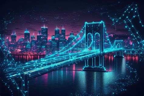 Smart City And Big Data Concept Futuristic Cityscape At Night With