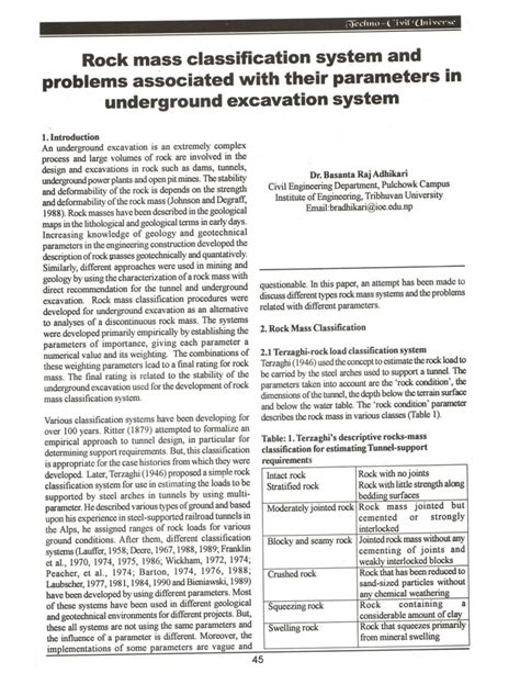 Pdf Rock Mass Classification System And Problems Associated With
