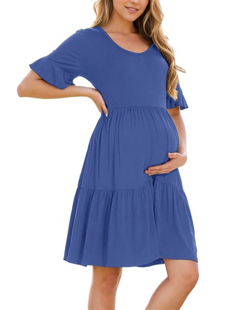 Smallshow Womens Summer Maternity Dress Ruffle Short Sleeve Maternity Clothes