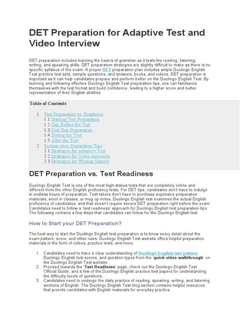 Det Preparation For Adaptive Test And Video Interview Pdf