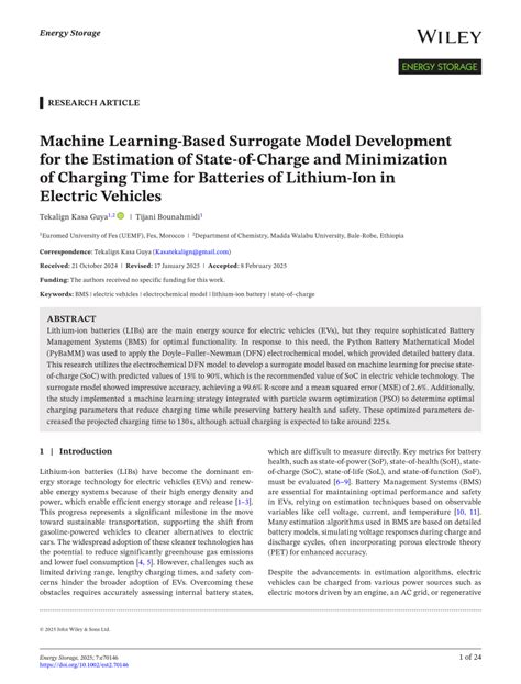 Machine Learning‐based Surrogate Model Development For The Estimation Of State‐of‐charge And
