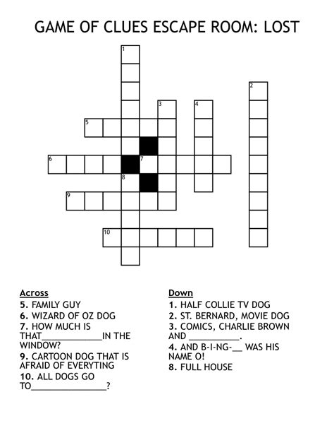 Game Of Clues Escape Room Lost Crossword Wordmint
