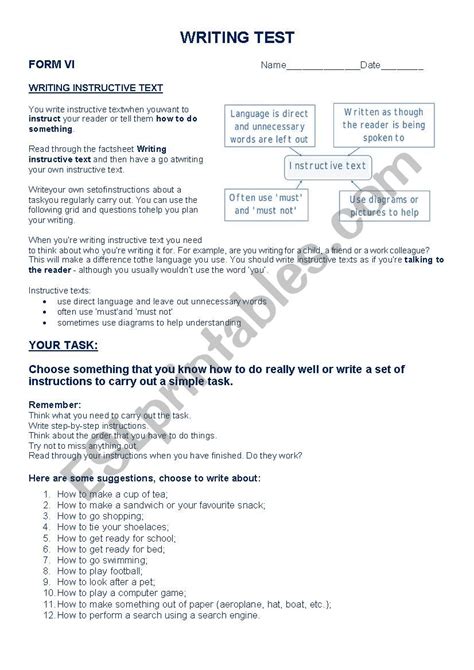 Writing Test Esl Worksheet By Amrivero