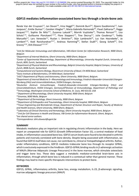 Pdf Gdf15 Mediates Inflammation Associated Bone Loss Through A Brain