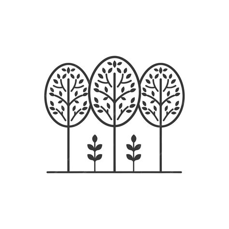 Three Stylized Trees With Leaves And Two Saplings Premium Ai