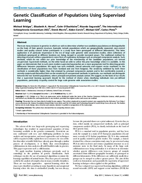 Pdf Genetic Classification Of Populations Using Supervised Learning