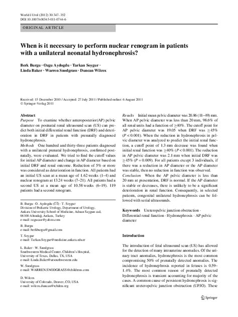 Pdf When Is It Necessary To Perform Nuclear Renogram In Patients With