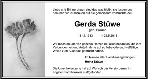 Traueranzeigen Von Gerda Stüwe Nordwest Trauerde