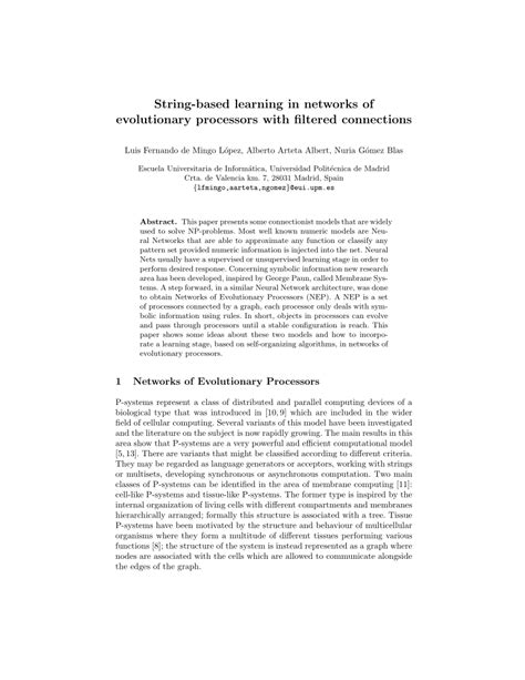 Pdf String Based Learning In Networks Of Evolutionary Processors With