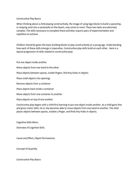 Constructive Play Basics Pdf Learning Toys