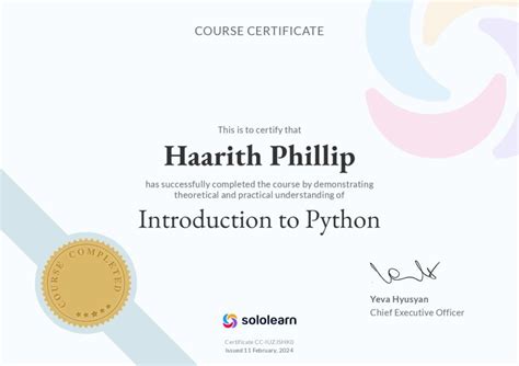 Haarith Phillip On Linkedin I Have Completed My Sololearn Introduction To Python Certificate