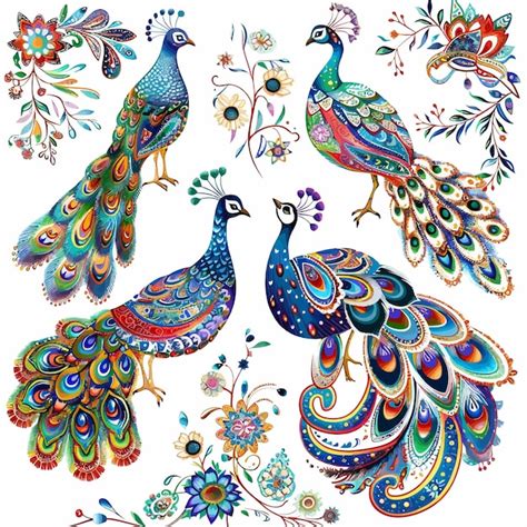 A Colorful Picture Of Two Peacocks And One Has A Peacock On It Premium Ai Generated Vector