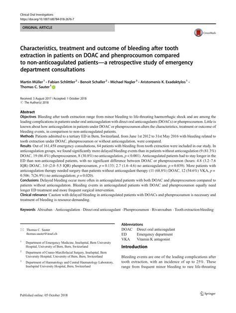 Pdf Characteristics Treatment And Outcome Of Bleeding After Tooth
