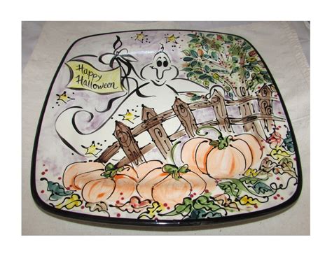 Vintage Square Ceramic Platter Dish Halloween Ghost Signed By Artist Etsy