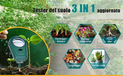 Homcoice Misuratore Ph Terreno Strumento Giardinaggio 3 In 1 Per