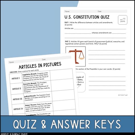 Articles Of The Constitution And Preamble To The Constitution Activity