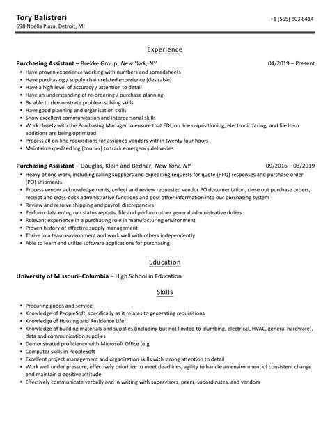 Purchasing Assistant Resume Samples Velvet Jobs