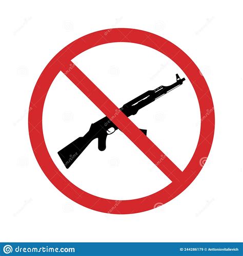 Ak47 Silhouette Red Stop Symbol Kalashnikov Assault Rifle Ban Sign No
