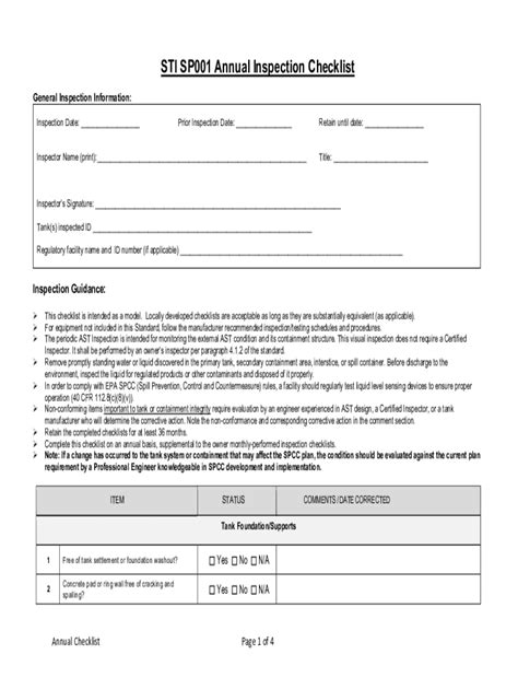Fillable Online Sti Sp001 Monthly Inspection Checklist 7th Edition