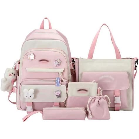 Fille Sac Décole 5 En 1 Ensemble De Cartables Sac à Dos Adolescent Sacs Scolaires Femme Sac