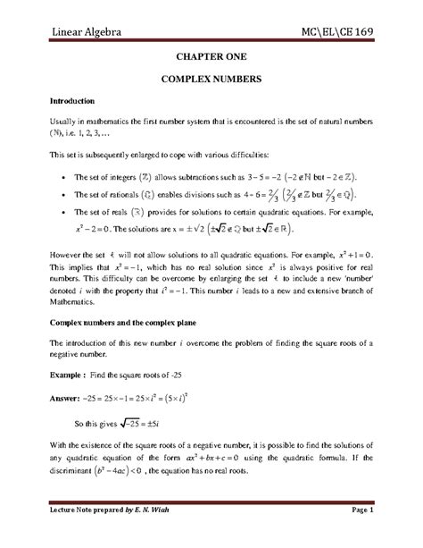 Introduction To Complex Numbers Examples Solutions Complex Numbers