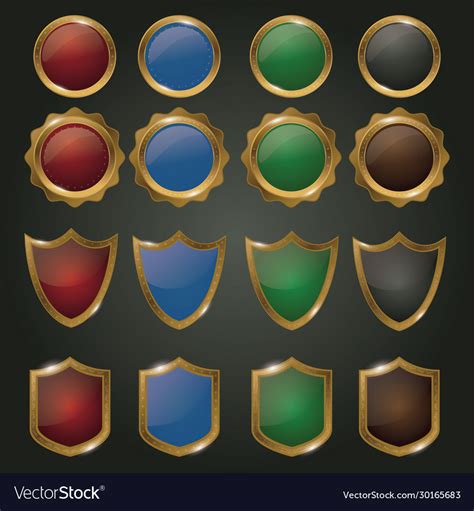 Bundle Badges Golden Emblems Icon Royalty Free Vector Image