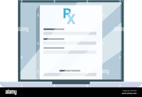 Laptop Showing Electronic Prescription Form With Rx Symbol Stock Vector