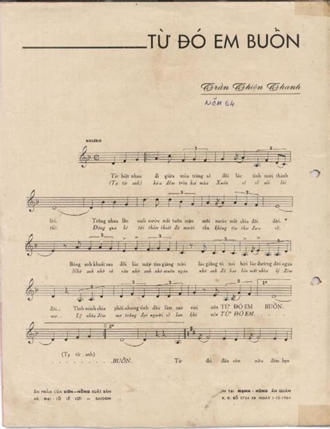 Sheet Nhạc Bài Từ đó Em Buồn Hợp Âm Việt