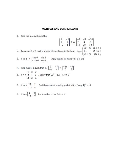 Matrices And Determinants Assignment Pdf