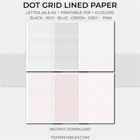 Printable Dot Grid Paper Lined Paper Graph Paper Notebook Paper
