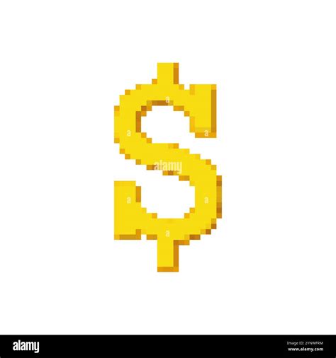 Golden Dollar Sign Pixel Art Style Currency Icon In Pixelart